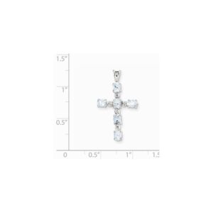 Sonia Jewels Sterling Silver Diamond & Simulated Aquamarine Cross Pendant (16mm x 24mm)