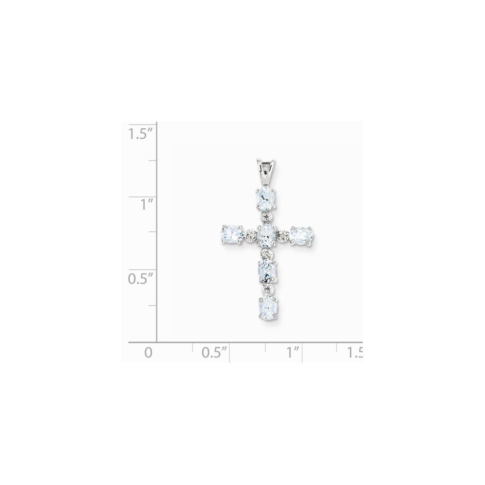 Sonia Jewels Sterling Silver Diamond & Simulated Aquamarine Cross Pendant (16mm x 24mm)