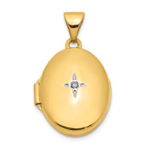 solid 14k yellow gold oval diamond locket (17mm x 25mm)