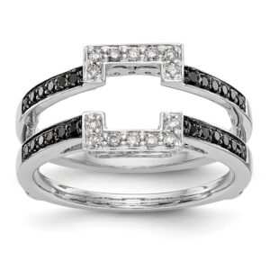 size 7 - solid 14k white gold black & white diamond ring guard (9mm) (.43ct.)