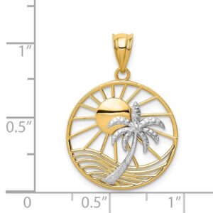 Solid 14k Gold Two Tone Sun & Palm Tree Pendant (20mm x 22mm)