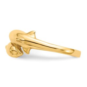 Size 7 - Solid 14k Yellow Gold Double Dolphin Ring (2mm)