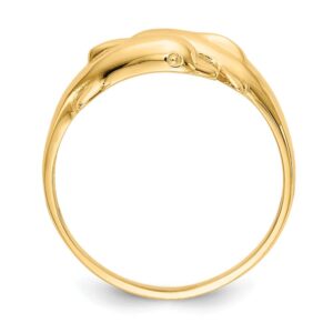 Size 7 - Solid 14k Yellow Gold Double Dolphin Ring (2mm)