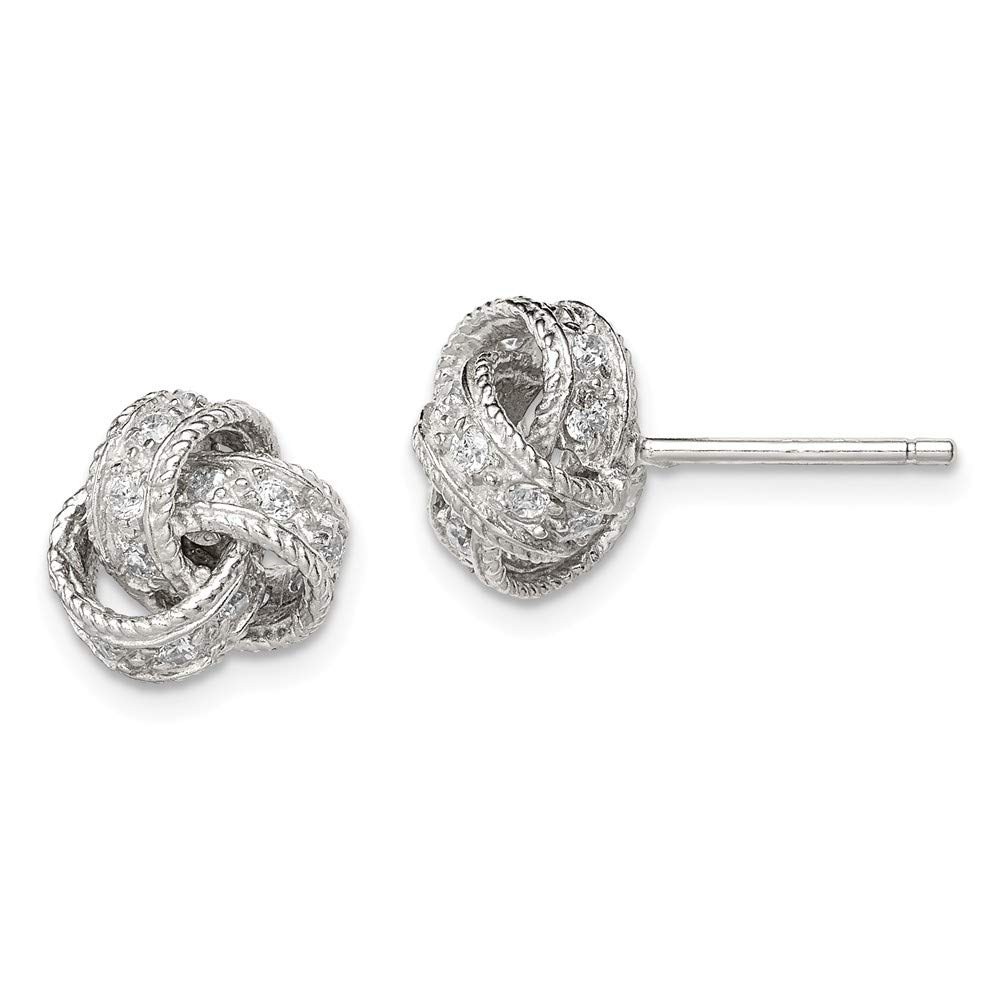 Solid 925 Sterling Silver CZ Cubic Zirconia Love Knot Post Earrings (10mm x 11mm)