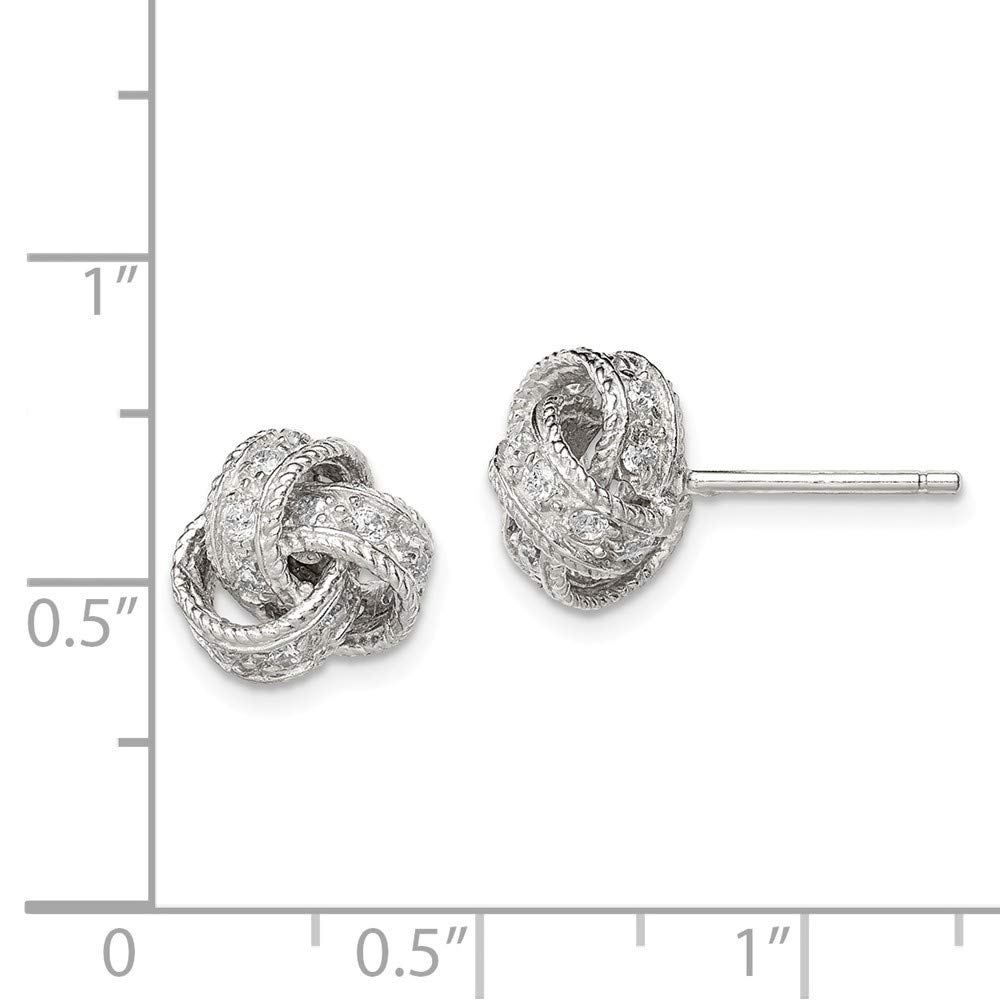 Solid 925 Sterling Silver CZ Cubic Zirconia Love Knot Post Earrings (10mm x 11mm)