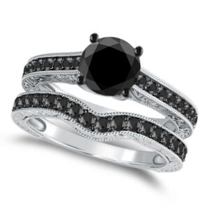 maulijewels 1.50 carat black diamond bridal ring set for women crafted prong 10k solid rose,whit & yellow gold