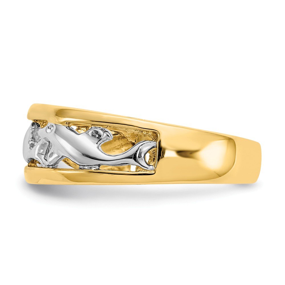 Size 8 - Solid 14k Yellow and White Gold Two Tone Dolphin Ring (6mm)