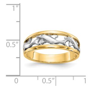 Size 8 - Solid 14k Yellow and White Gold Two Tone Dolphin Ring (6mm)