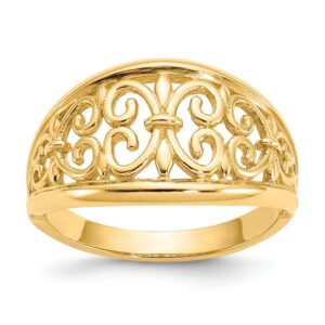 size 9 - solid 14k yellow gold fleur-de-lis tapered ring (11mm)