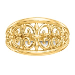 Size 9 - Solid 14k Yellow Gold Fleur-De-Lis Tapered Ring (11mm)