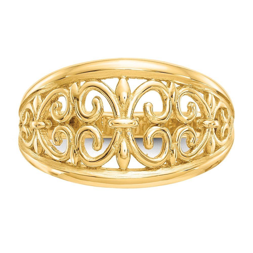 Size 9 - Solid 14k Yellow Gold Fleur-De-Lis Tapered Ring (11mm)