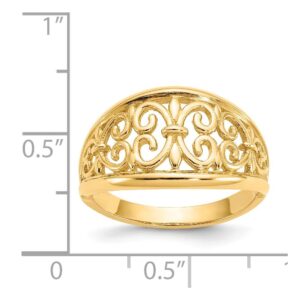 Size 9 - Solid 14k Yellow Gold Fleur-De-Lis Tapered Ring (11mm)