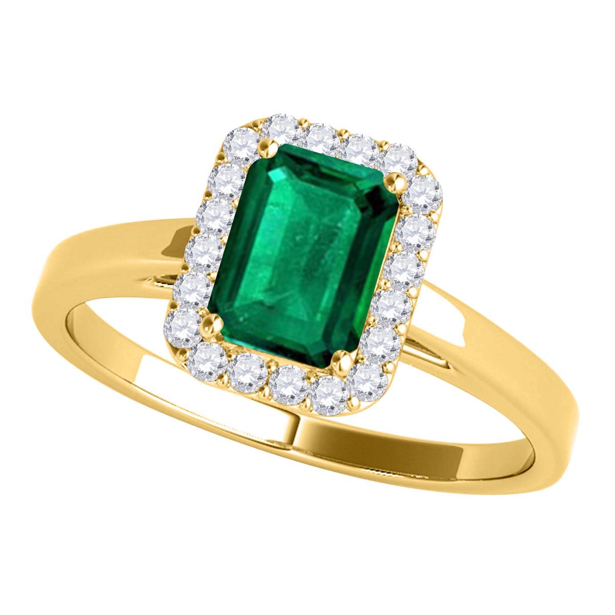 MauliJewels Rings for Women 0.68 Carat Emerald Shape Emerald And Diamond Ring prong 10k Yellow Gold