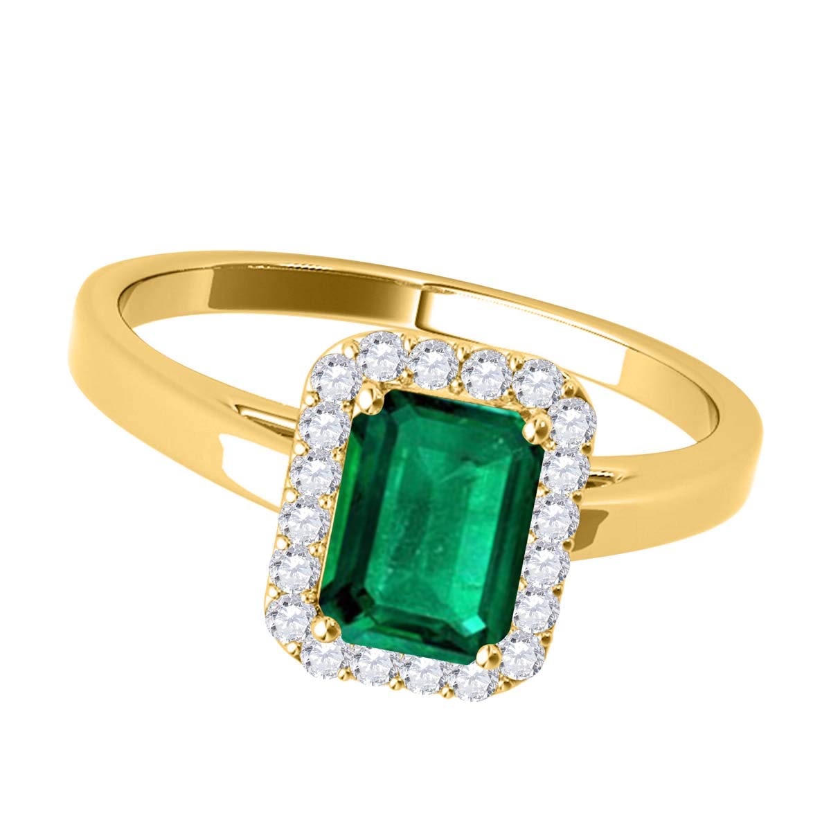 MauliJewels Rings for Women 0.68 Carat Emerald Shape Emerald And Diamond Ring prong 10k Yellow Gold