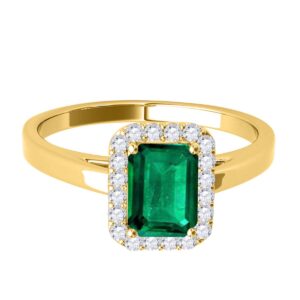 MauliJewels Rings for Women 0.68 Carat Emerald Shape Emerald And Diamond Ring prong 10k Yellow Gold