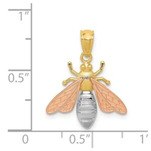 Solid 14k Yellow & Rose Yellow and White Gold Two Tone Polished Bee Pendant (17.1mm x 20.4mm)