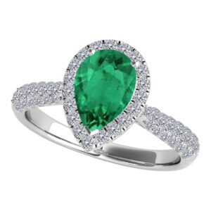 maulijewels rings for women 1.05 carat diamond and pear shaped emerald ring pave 10k white gold