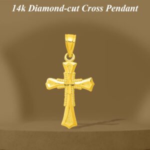 Diamond2Deal 14k Yellow Gold Diamond Cut Cross Pendant for Women