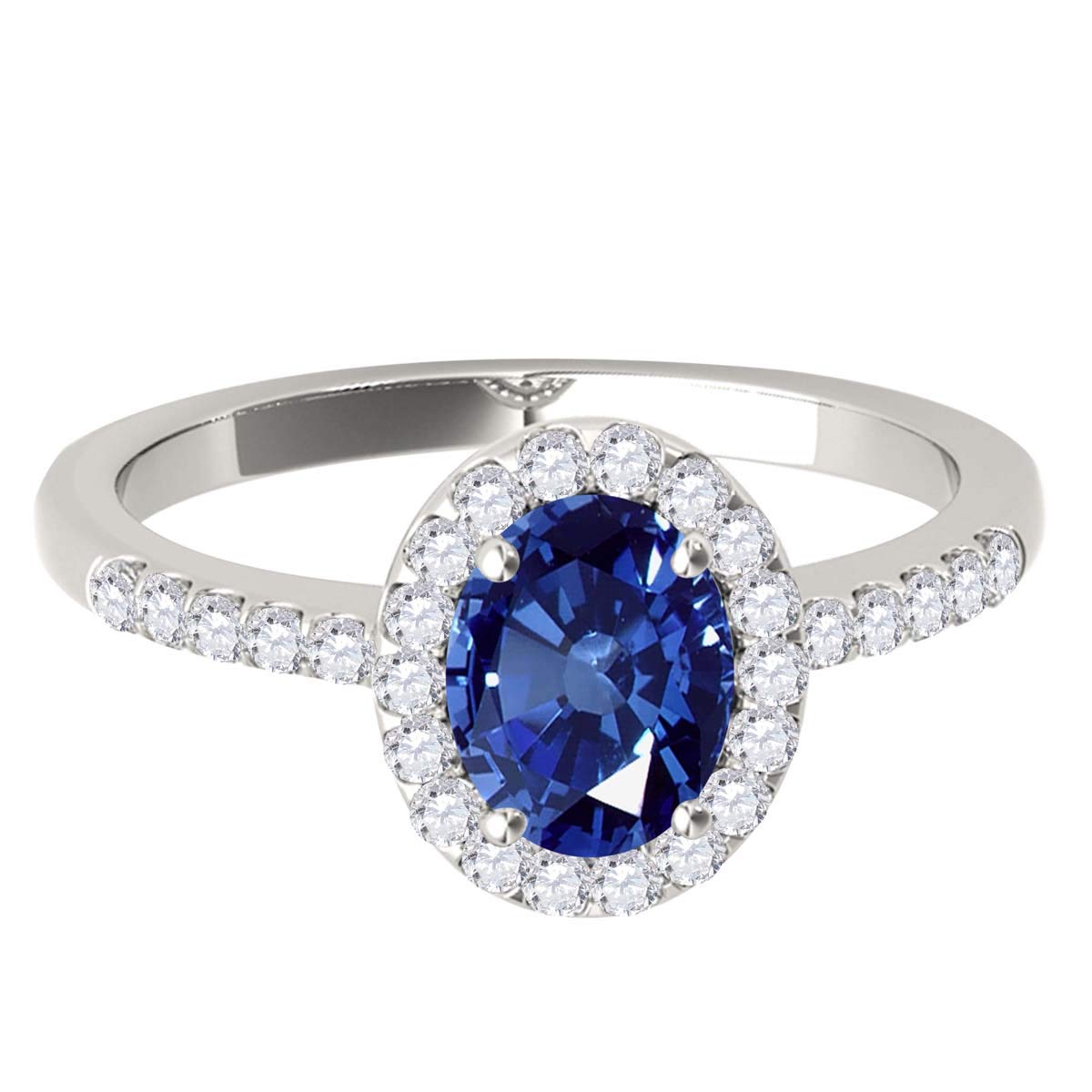 MauliJewels 1.18 Carat Oval Shaped Sapphire And Diamond Bridal Set prong 10K White Gold