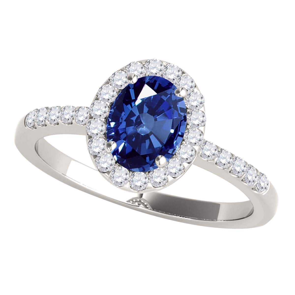 MauliJewels 1.18 Carat Oval Shaped Sapphire And Diamond Bridal Set prong 10K White Gold