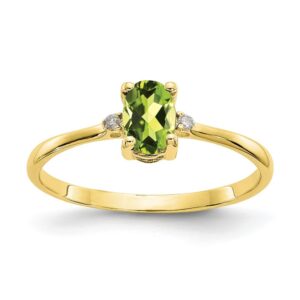 size 5.5 - solid 10k yellow gold polished diamond & peridot simulated birthstone ring