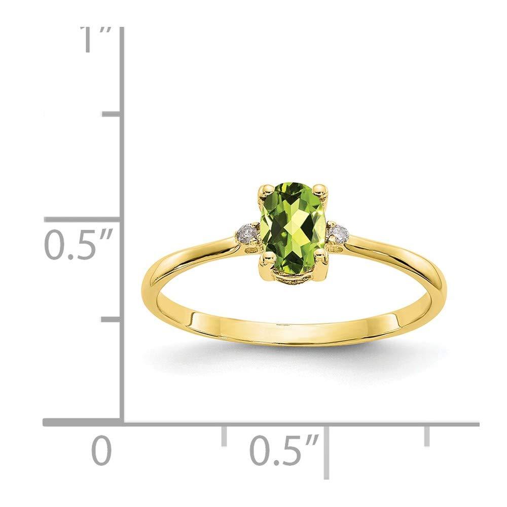 Size 5.5 - Solid 10k Yellow Gold Polished Diamond & Peridot Simulated Birthstone Ring