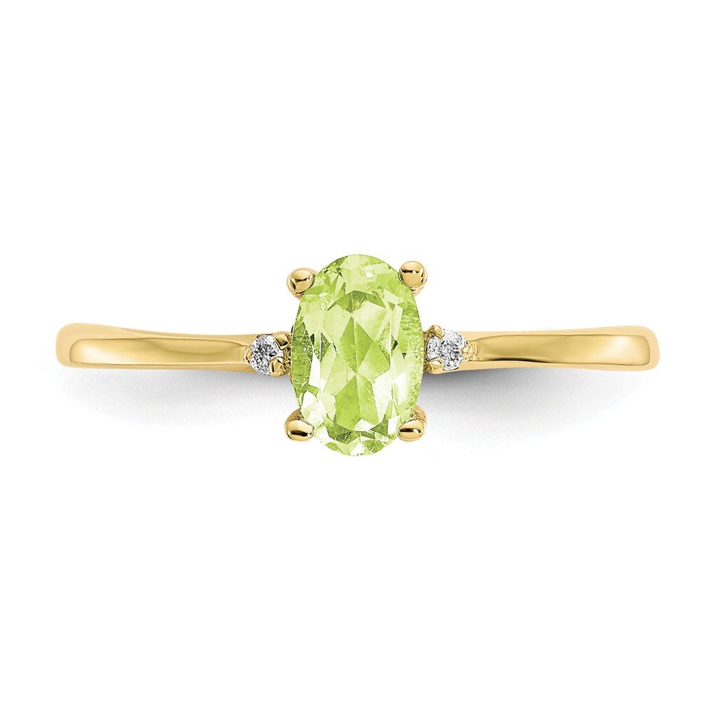 Size 5.5 - Solid 10k Yellow Gold Polished Diamond & Peridot Simulated Birthstone Ring