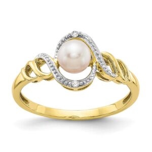 size 6 - solid 10k yellow gold fw cultured pearl diamond ring (2mm)