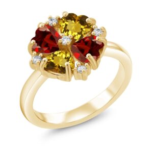 gem stone king 18k yellow gold plated silver yellow citrine and red garnet ring for women (2.10 cttw, heart shape 5mm, gemstone november birthstone, size 9)