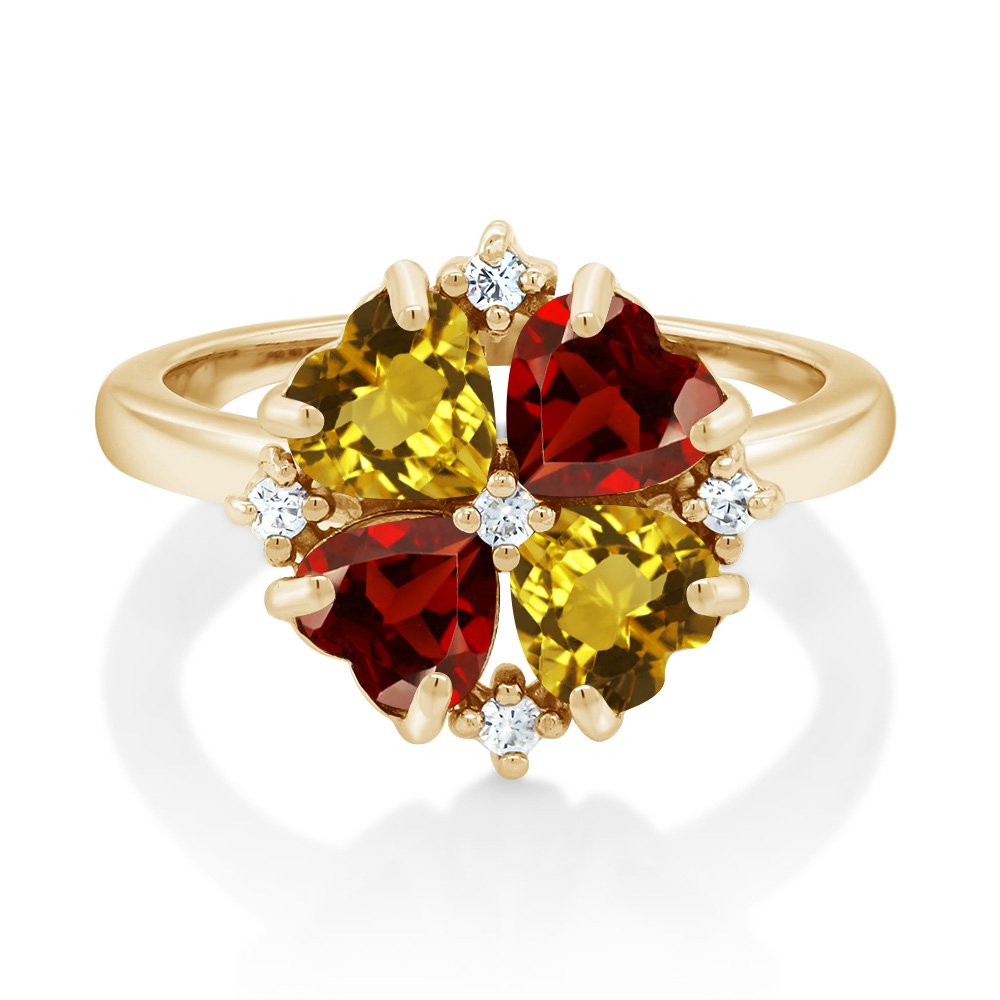 Gem Stone King 18K Yellow Gold Plated Silver Yellow Citrine and Red Garnet Ring For Women (2.10 Cttw, Heart Shape 5MM, Gemstone November Birthstone, Size 9)