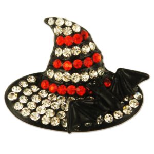 crystal black halloween witch witch's hat brooch