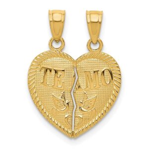 diamond2deal 14k yellow gold break apart diamond-cut te amo heart pendant fine jewelry for women (l- 21.4 mm, w- 15.6 mm)