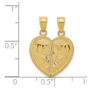 Diamond2Deal 14k Yellow Gold Break Apart Diamond-cut TE AMO Heart Pendant Fine Jewelry for Women (L- 21.4 mm, W- 15.6 mm)