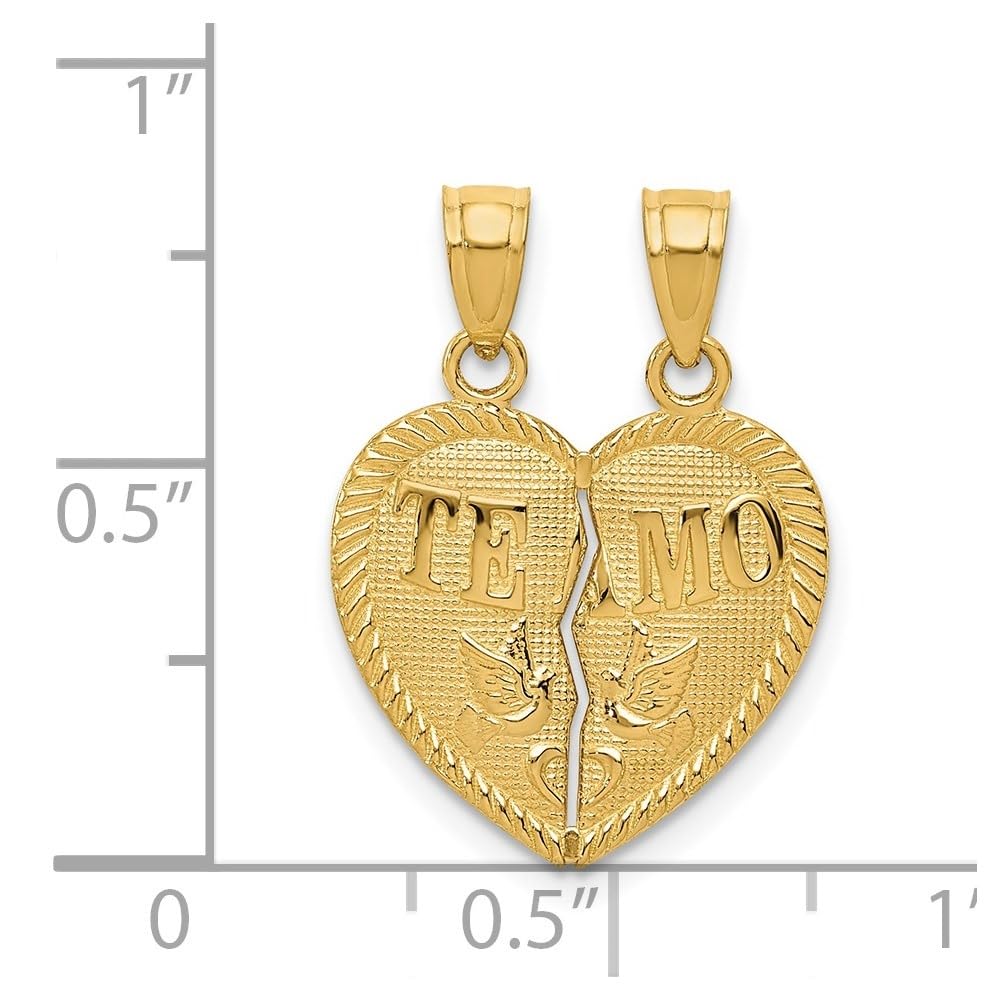 Diamond2Deal 14k Yellow Gold Break Apart Diamond-cut TE AMO Heart Pendant Fine Jewelry for Women (L- 21.4 mm, W- 15.6 mm)