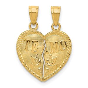 Diamond2Deal 14k Yellow Gold Break Apart Diamond-cut TE AMO Heart Pendant Fine Jewelry for Women (L- 21.4 mm, W- 15.6 mm)