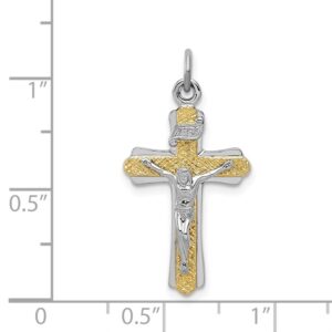 Diamond2Deal 925 Sterling Silver Rhodium-plated Gold-tone INRI Religious Crucifix Cross Pendant for Women (L- 29 mm W- 15 mm)