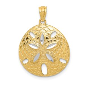 solid 14k yellow and white gold two tone diamond-cut polished sand dollar pendant (19mm x 26mm)