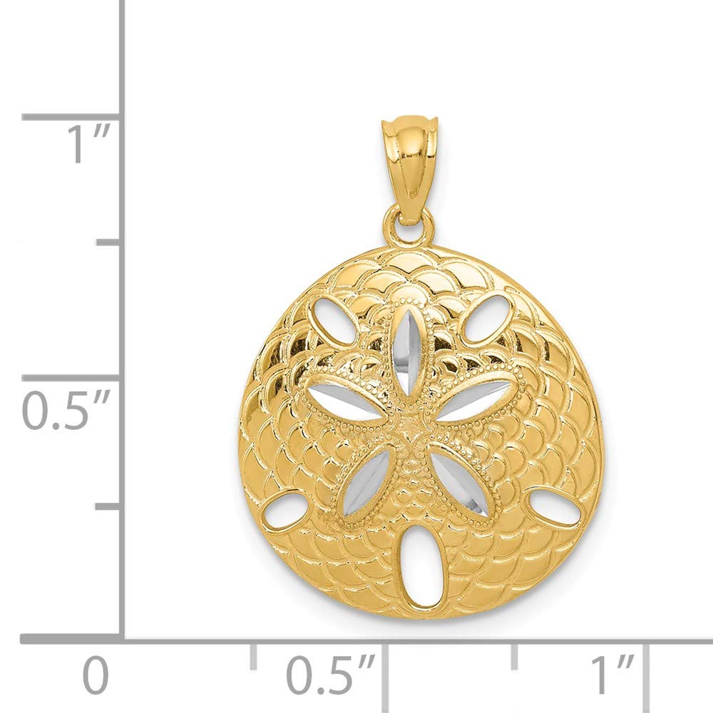 Solid 14k Yellow and White Gold Two Tone Diamond-Cut Polished Sand Dollar Pendant (19mm x 26mm)