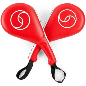 juvale 2 pack taekwondo kick pads, martial arts training equipment, kickboxing striking target pads, tkd sparring gear (red, 15 x 2.5 x 7.5 in)