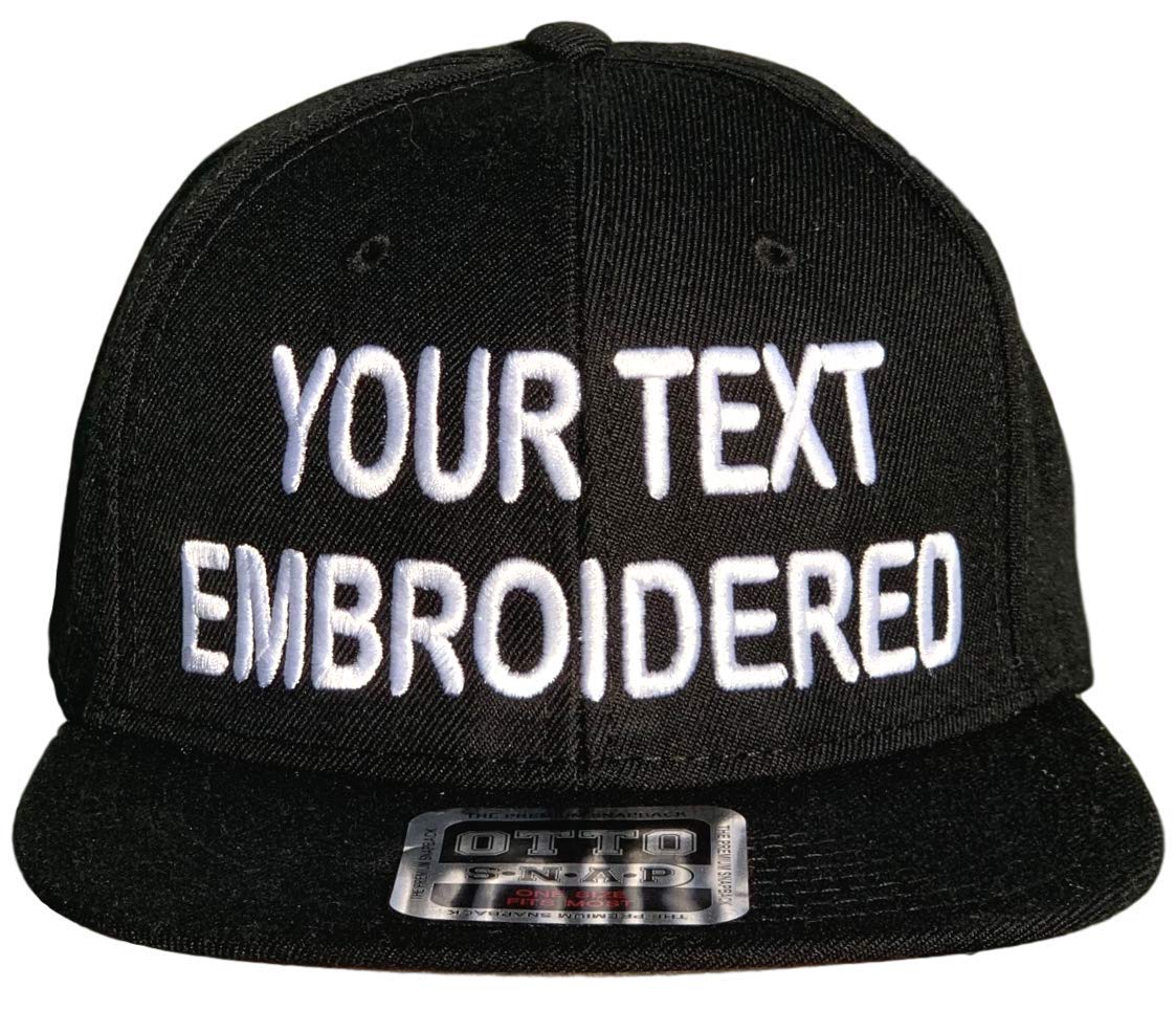 Custom Snapback Hat Otto Embroidered Your Own Text Flatbill Bill Snapback (Black)