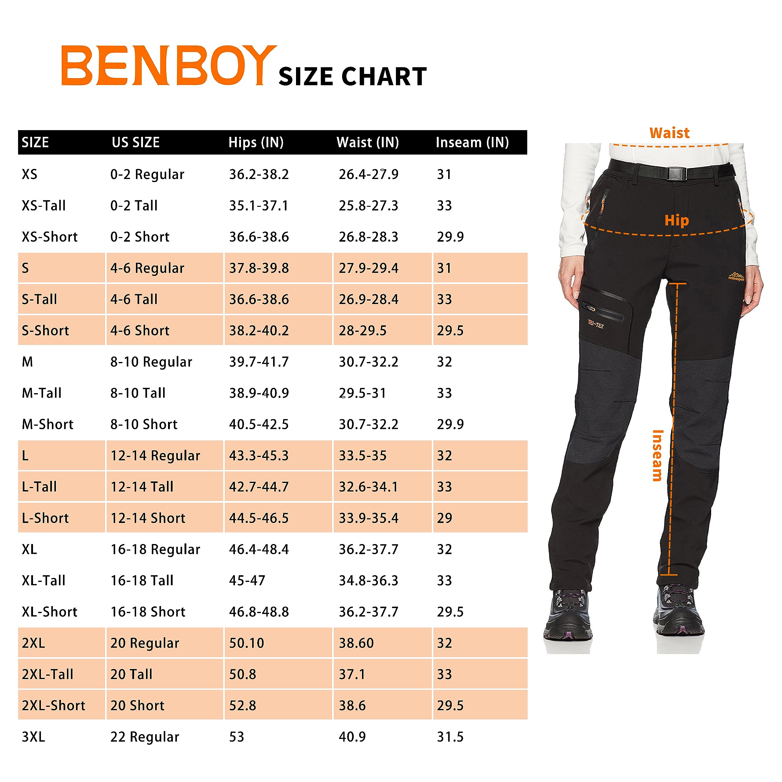 BenBoy Women's Outdoor Waterproof Windproof Fleece Slim Cargo Snow Ski Hiking Pants,Black Small