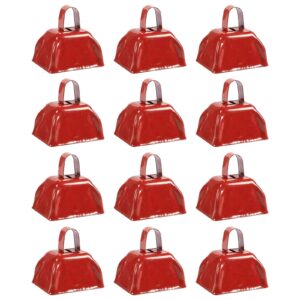 set of 12 3-inch cowbells with handle, hand percussion cow bells noise makers for sporting events, football games (red)