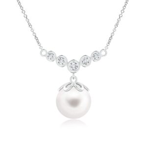 angara freshwater pearl necklace with graduated diamonds in silver (8mm) - june birthstone