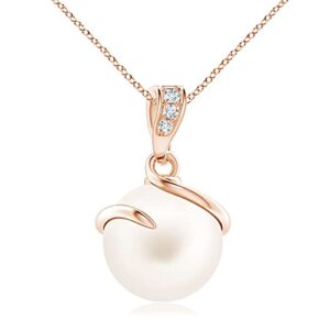 Angara June Birthstone - Freshwater Pearl Spiral Pendant Necklace with Diamonds in 14K Rose Gold (10mm)