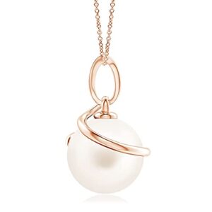 Angara June Birthstone - Freshwater Pearl Spiral Pendant Necklace with Diamonds in 14K Rose Gold (10mm)