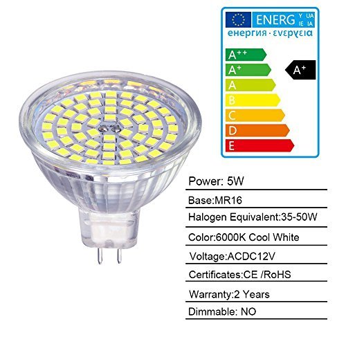 OTTOSEA MR16 LED Bulbs, GU5.3 Light Bulbs,5W (50 Watt Equivalent), 12V ACDC, Daylight White 6000K, 120 Degree Beam Angle Two pin for Landscape,Recessed,Track Lighting, Non Dimmable, Pack of 6