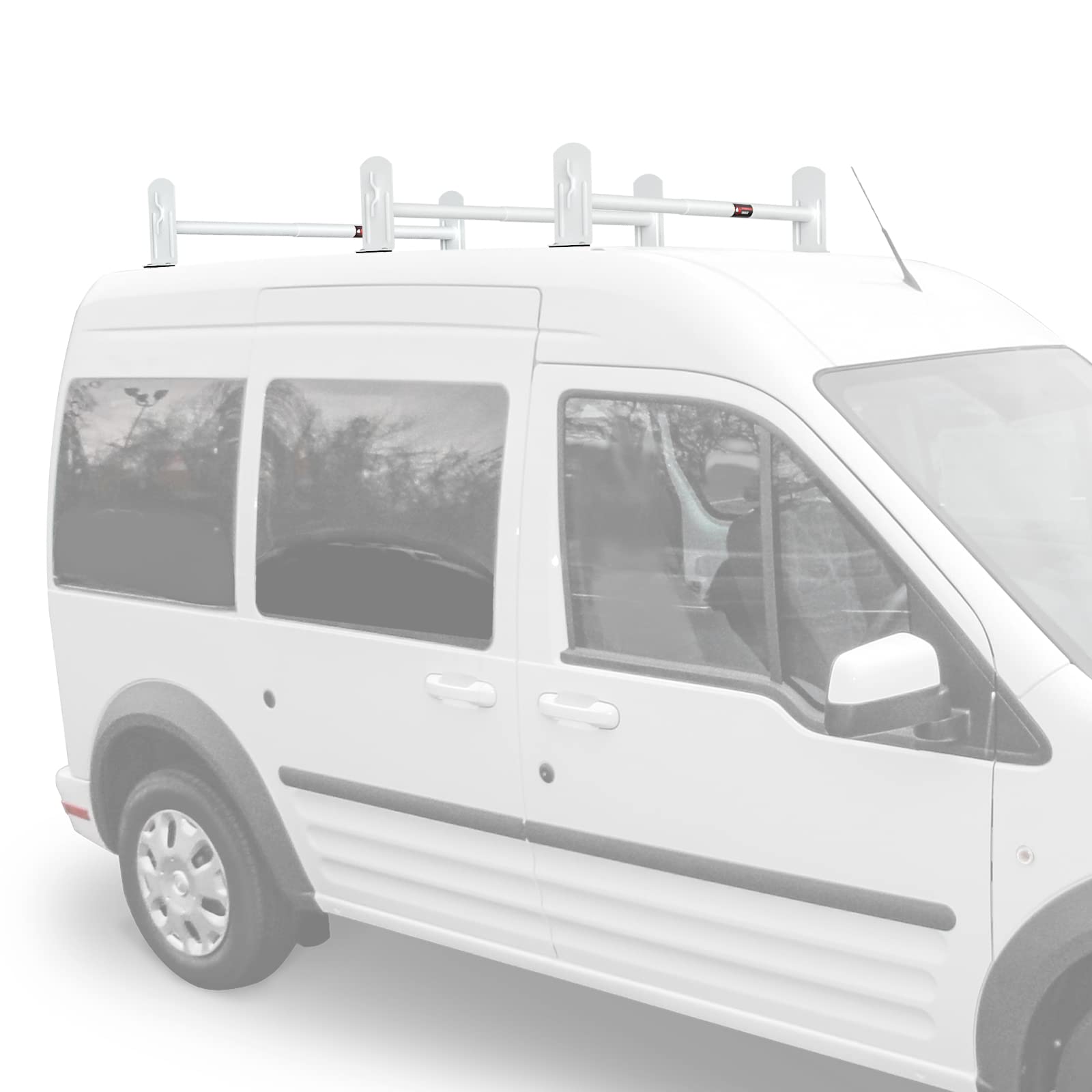 AA-Racks Model DX36 Compatible Transit Connect 2008-13 Steel 3 Bar Utility Drilling Van Roof Ladder Rack System - Matte White