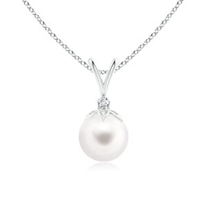 angara june birthstone - freshwater cultured pearl pendant necklace with diamond in sterling silver (8mm)