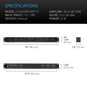 AC Infinity CLOUDPLATE T1, Rack Mount Fan Panel 1U, Exhaust Airflow, for Cooling AV, Home Theater, Network 19” Racks