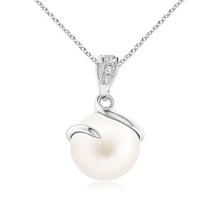 angara june birthstone 9mm freshwater cultured pearl pendant necklace with diamonds in sterling silver for women